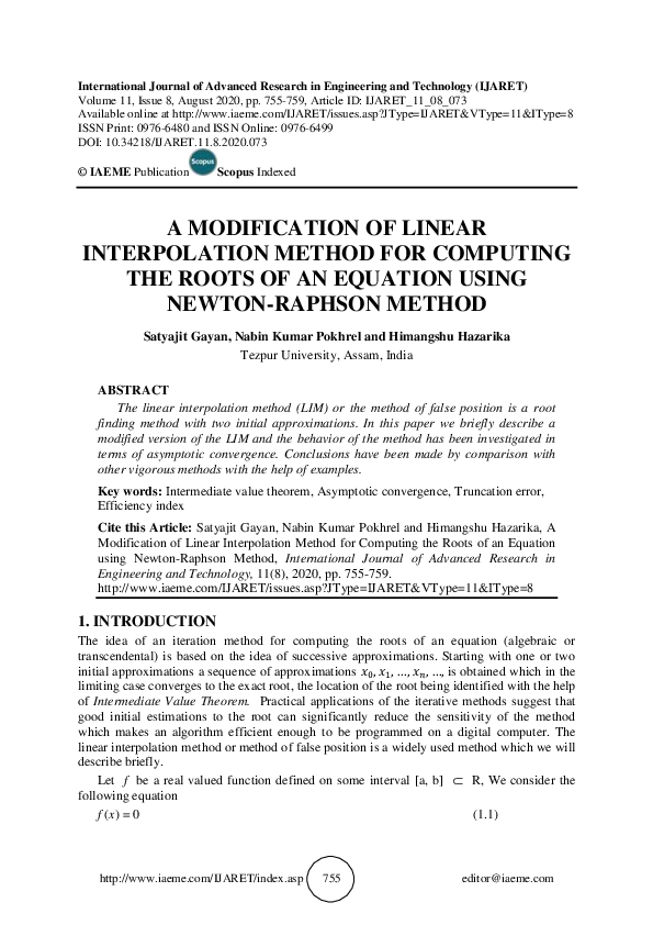 (PDF) A MODIFICATION OF LINEAR INTERPOLATION METHOD FOR COMPUTING THE ...