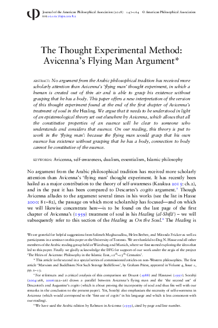 (PDF) The Thought Experimental Method: Avicenna's Flying Man Argument