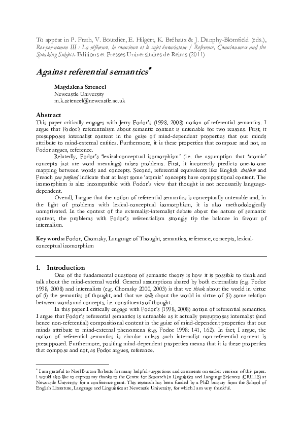 (PDF) Against referential semantics