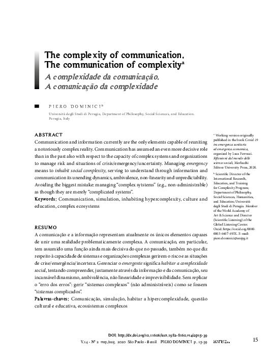 (PDF) The complexity of communication. The communication of complexity ...