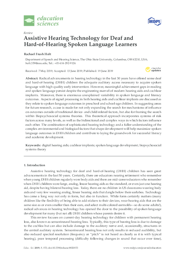 (PDF) Assistive Hearing Technology for Deaf and Hard-of-Hearing Spoken ...