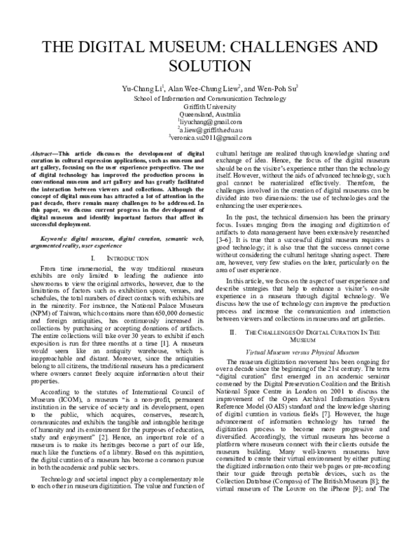 (PDF) The digital museum: Challenges and solution