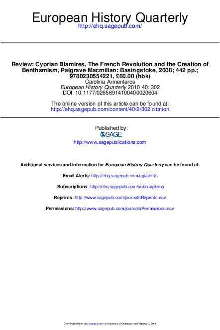 (PDF) The French Revolution and the Creation of Benthamism by Cyprian ...