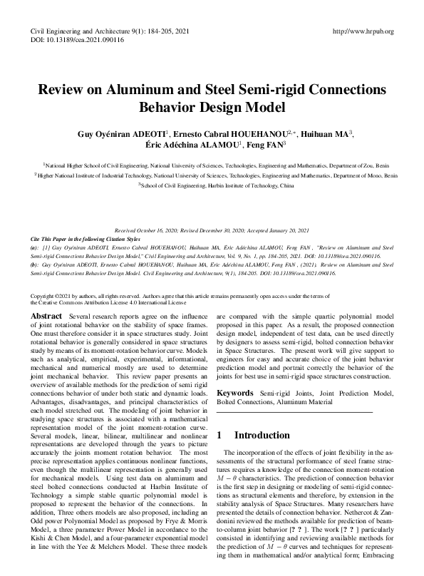 (PDF) Review on Aluminum and Steel Semi-rigid Connections Behavior ...