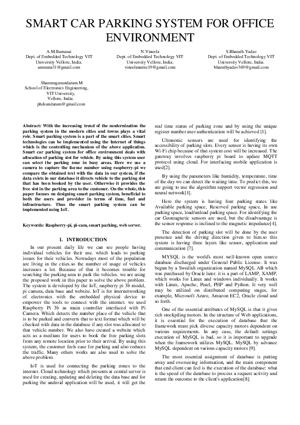 (PDF) SMART CAR PARKING SYSTEM FOR OFFICE ENVIRONMENT