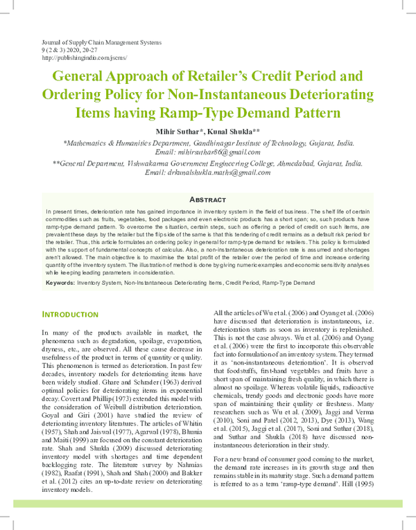 Pdf General Approach Of Retailers Credit Period And Ordering Policy