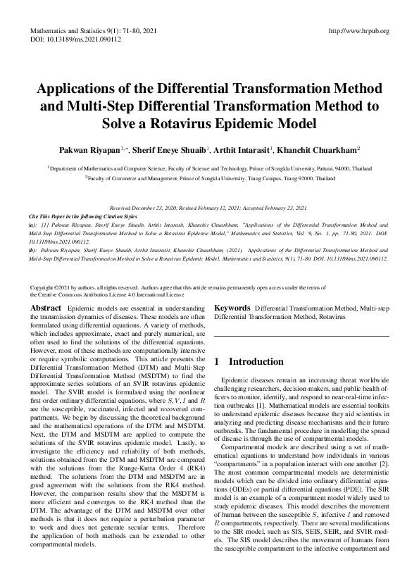 Pdf Applications Of The Differential Transformation Method And Multi
