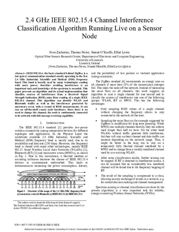 (PDF) 2.4 GHz IEEE 802.15.4 Channel Interference Classification Algorithm Running Live on a ...