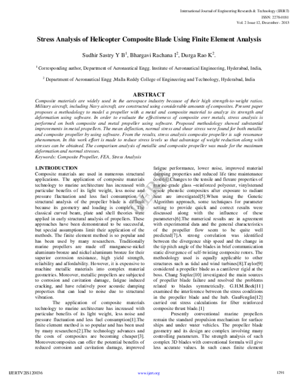 Pdf Ijert Stress Analysis Of Helicopter Composite Blade Using Finite Element Analysis