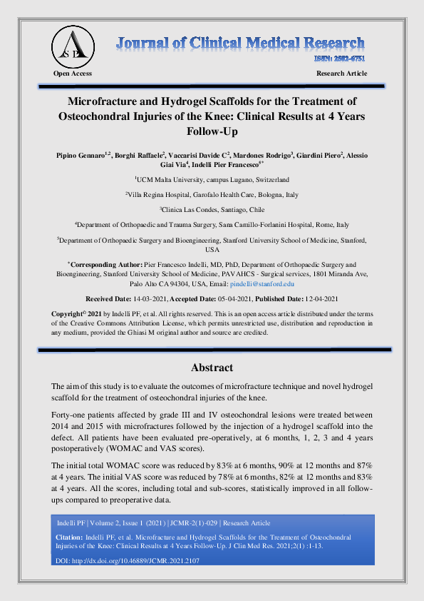 (PDF) Microfracture and Hydrogel Scaffolds for the Treatment of ...