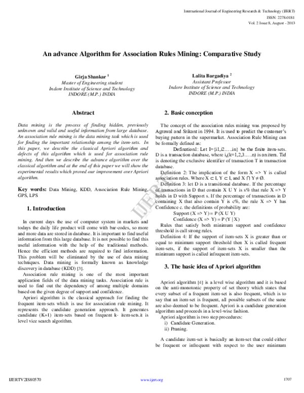 Pdf Ijert An Advance Algorithm For Association Rules Mining