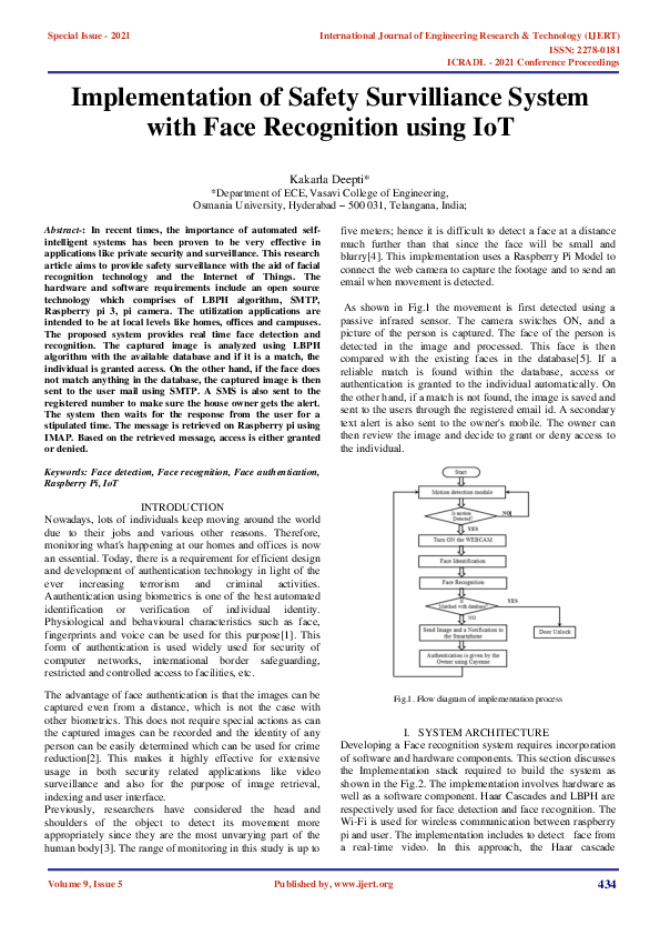 Pdf Ijert Implementation Of Safety Survilliance System With Face Recognition Using Iot
