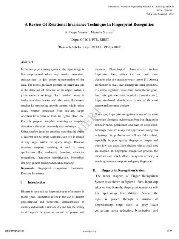 (PDF) Rotational Invariance in Fingerprint Recognition