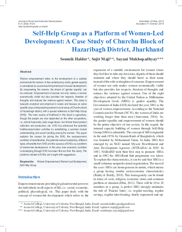 (PDF) Self-Help Group as a Platform of Women-Led Development: A Case ...