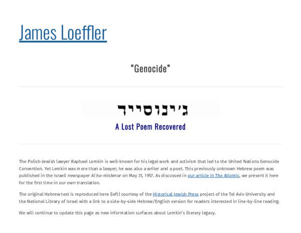 (PDF) "Genocide": A Lost Holocaust Poem by Raphael Lemkin
