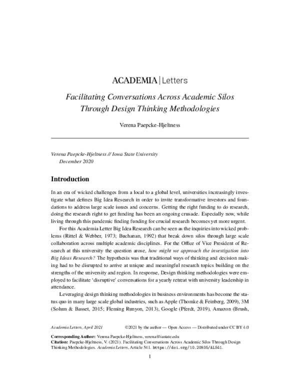 (PDF) Facilitating Conversations Across Academic Silos Through Design ...