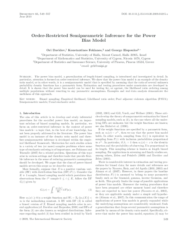 Pdf Order Restricted Semiparametric Inference For The Power Bias Model