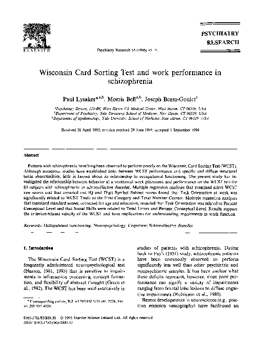 (PDF) Wisconsin card sorting test and work performance in schizophrenia
