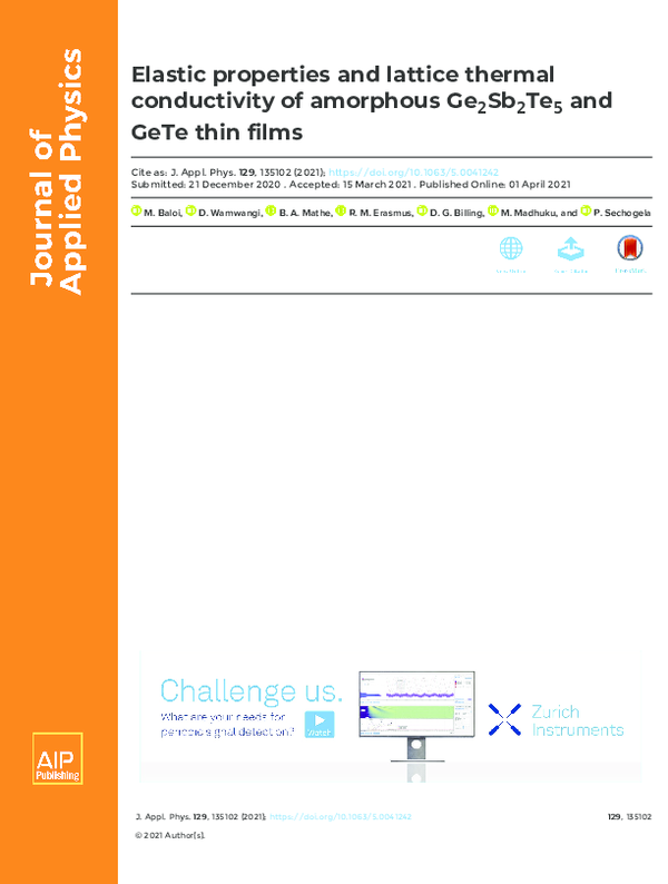 (PDF) Elastic properties and lattice thermal conductivity of amorphous Ge2Sb2Te5 and GeTe thin films
