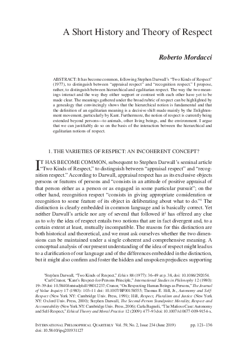(PDF) A Short History and Theory of Respect
