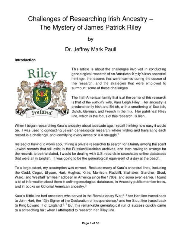 (PDF) Challenges of Researching Irish Ancestry – The Mystery of James ...