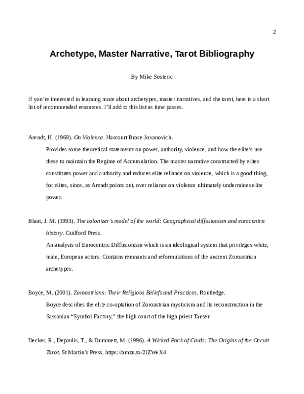 (PDF) Archetype, Master Narrative, Tarot Bibliography
