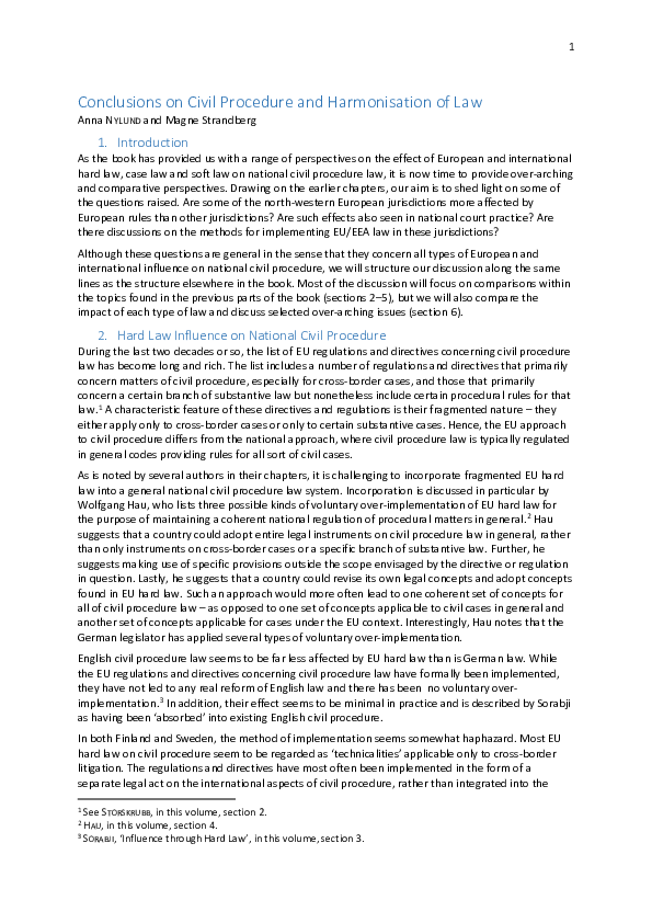 (PDF) Conclusions on Civil Procedure and Harmonisation of Law