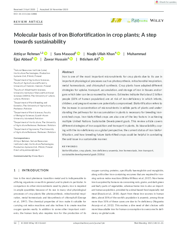 (PDF) Molecular basis of Iron Biofortification in crop plants A step ...