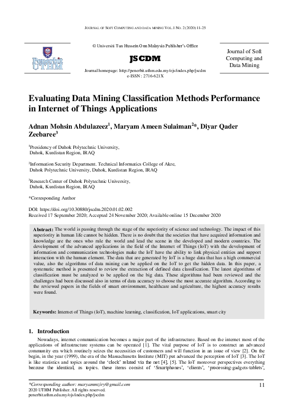 Pdf Journal Of Soft Computing And Data Mining Evaluating Data Mining Classification Methods