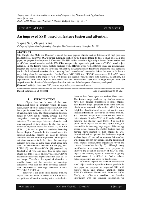 Pdf An Improved Ssd Based On Feature Fusion And Attention