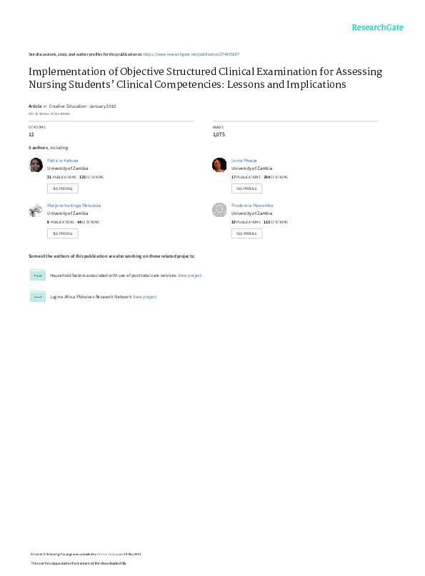 (PDF) Implementation of Objective Structured Clinical Examination for Assessing Nursing Students ...