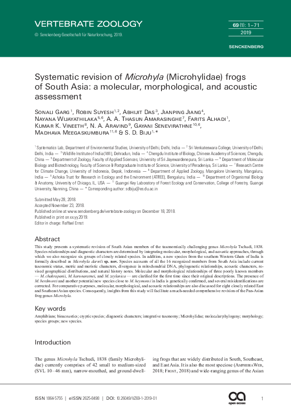 (PDF) Systematic revision of Microhyla (Microhylidae) frogs of South ...
