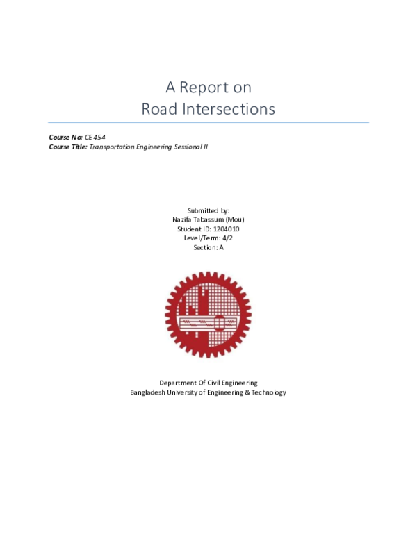 (PDF) A Report on Road Intersections