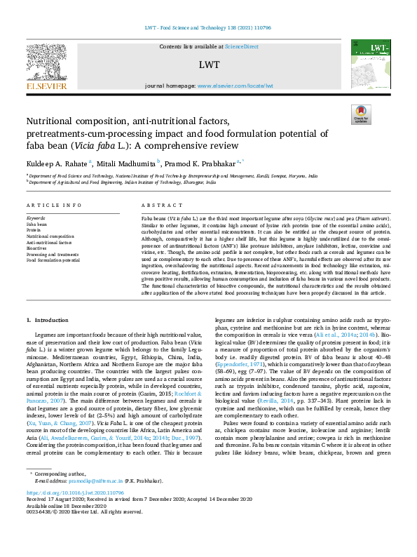 (PDF) Nutritional composition, anti-nutritional factors, pretreatments-cum-processing impact and ...