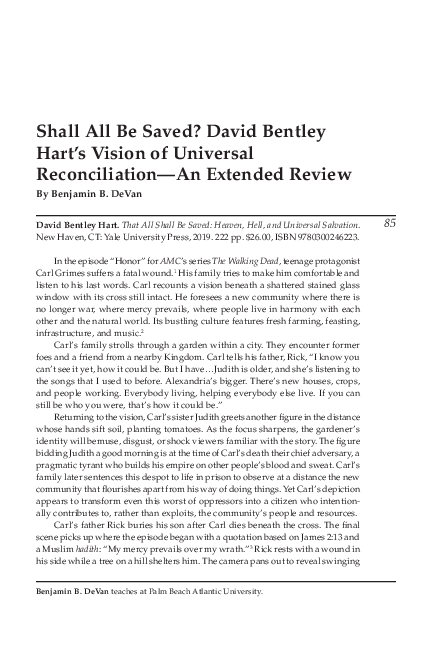 (PDF) Shall All Be Saved? David Bentley Hart's Vision of Universal ...