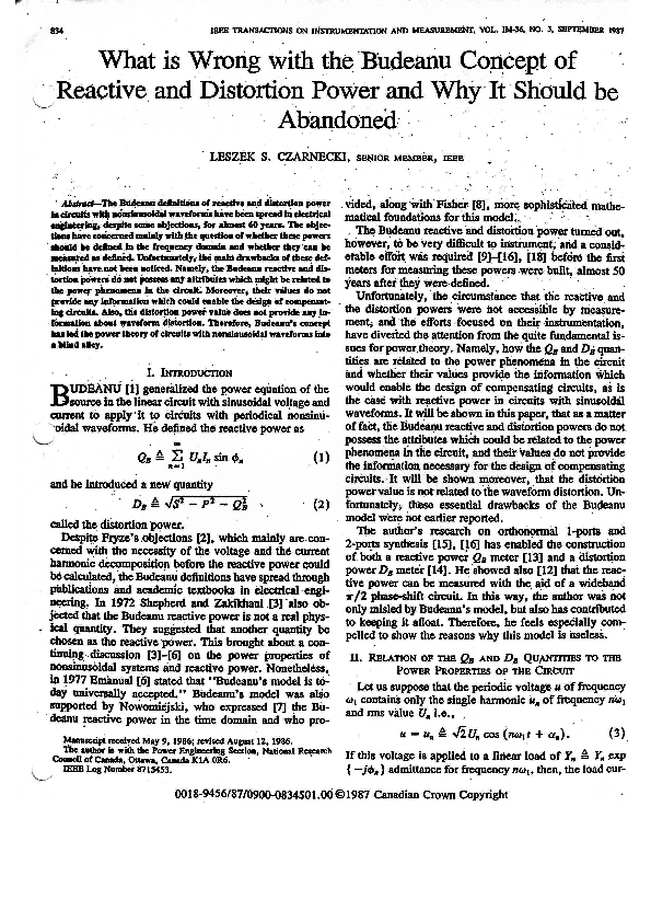 (PDF) What is wrong with the Budeanu concept of reactive and distortion ...