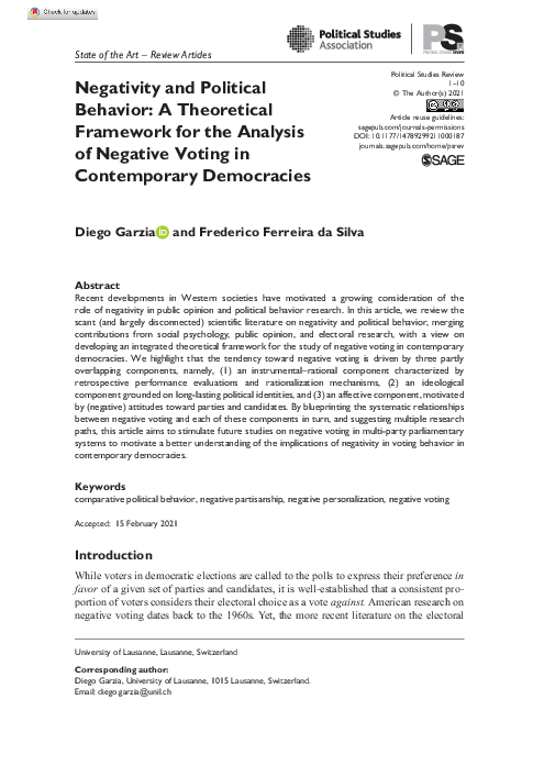 (PDF) Negativity and Political Behavior: A Theoretical Framework for ...