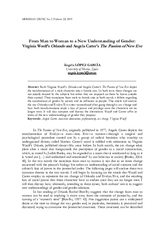 (PDF) From Man to Woman to a New Understanding of Gender: Virginia ...