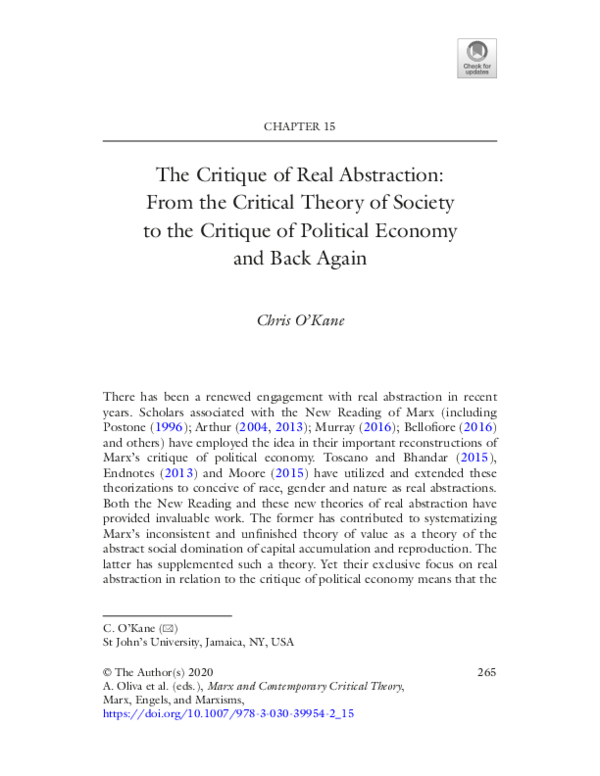 (PDF) The Critique of Real Abstraction: From the Critical Theory of ...