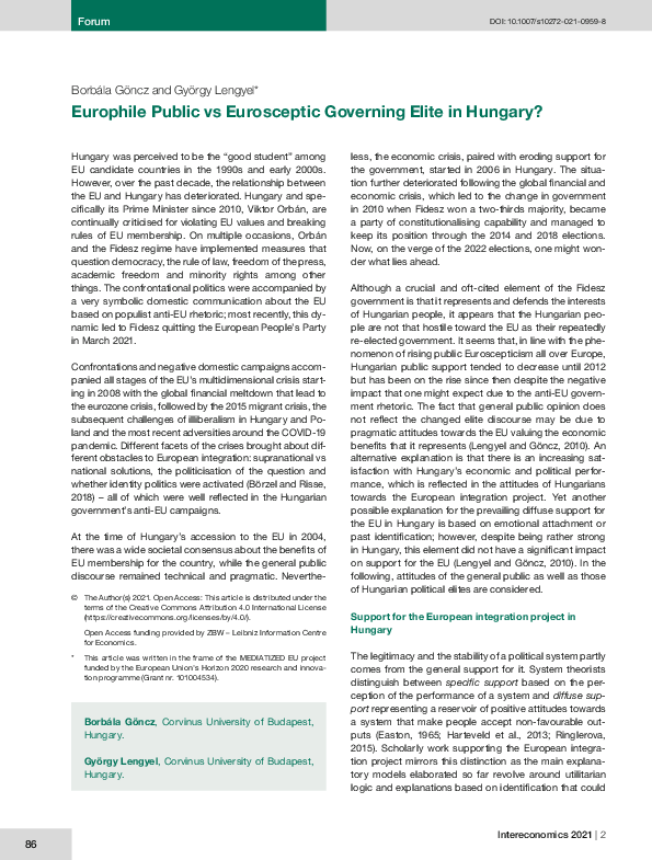 (PDF) Europhile public vs Eurosceptic governing elite in Hungary?