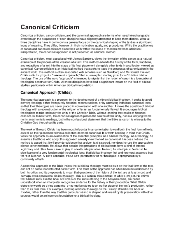 (PDF) Canonical Criticism