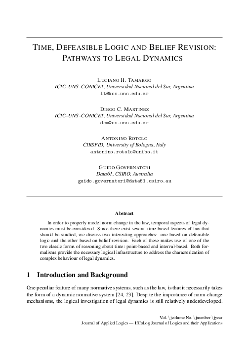 (PDF) Time Defeasible Logic and Belief Revision Pathways to Legal Dynamics