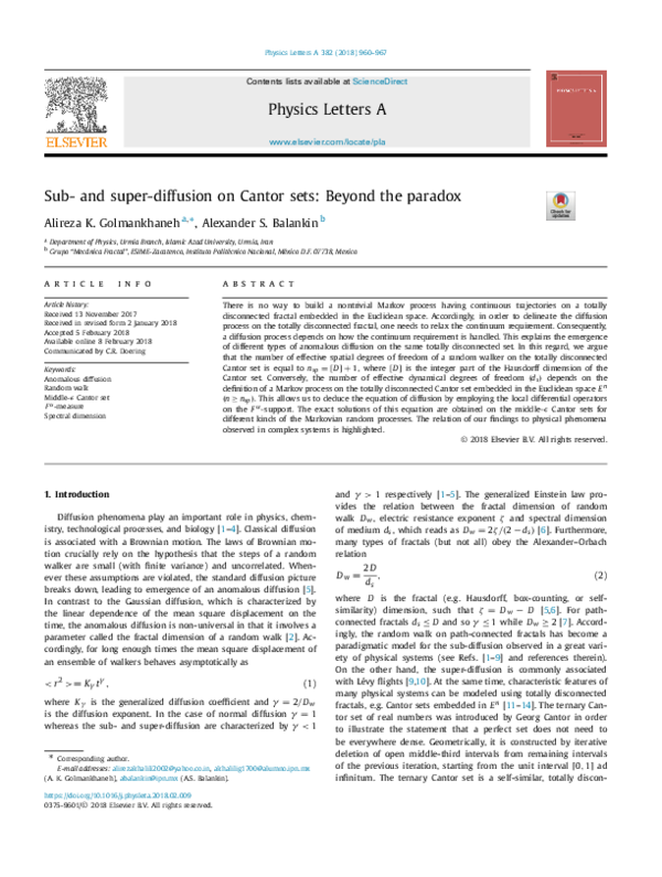(PDF) Sub-and super-diffusion on Cantor sets: Beyond the paradox