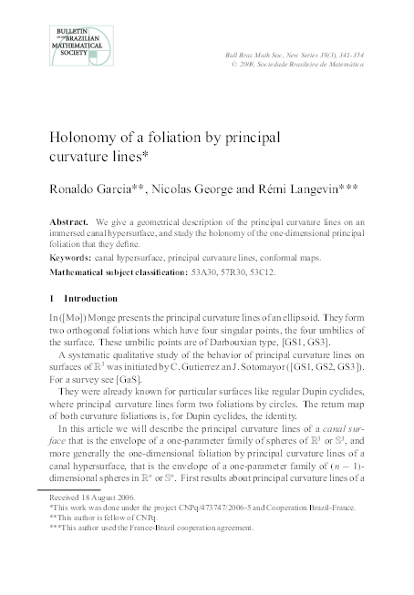 (PDF) Holonomy of a foliation by principal curvature lines