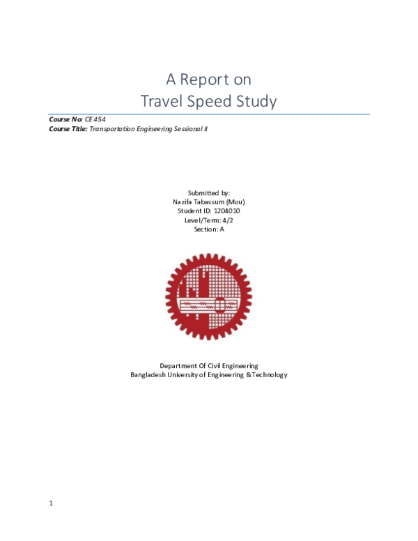 (PDF) A Report on Travel Speed Study