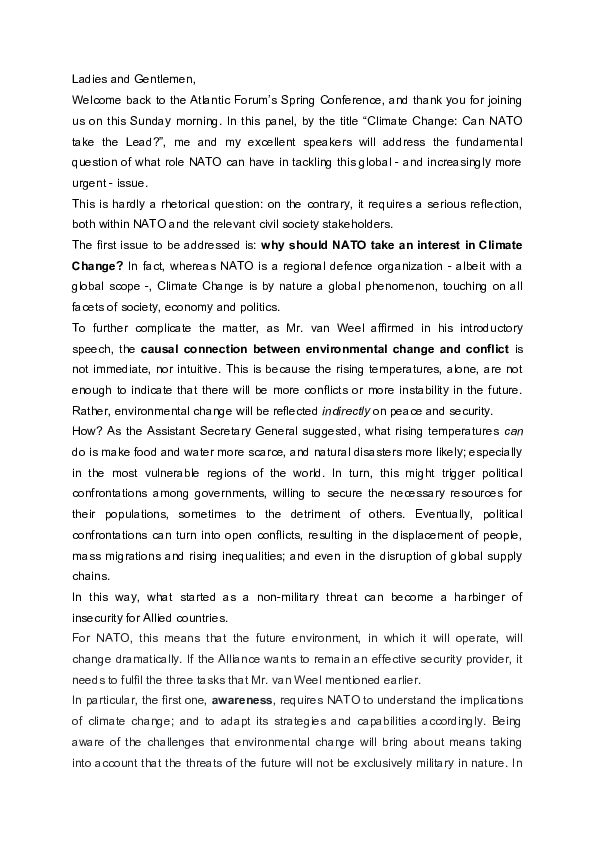 (DOC) Climate Change Can NATO Take the Lead? - Speech Draft