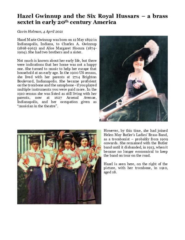 (PDF) Hazel Gwinnup and the Six Royal Hussars - a brass sextet in early ...