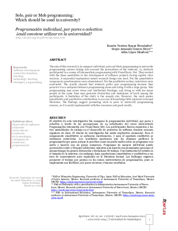 Pdf Solo Pair Or Mob Programming Which Should Be Used In University