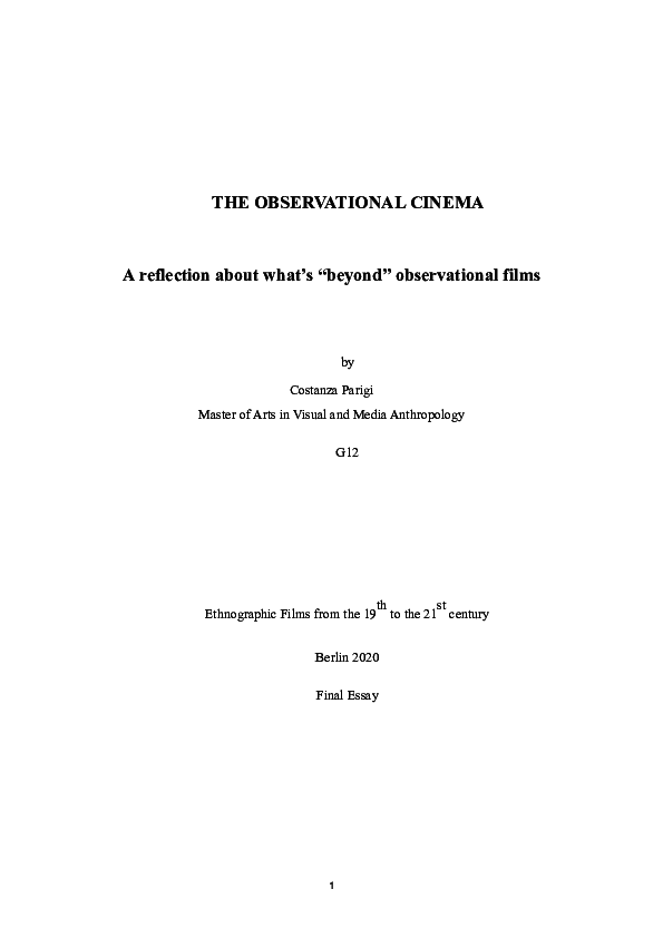 (PDF) THE OBSERVATIONAL CINEMA A reflection about what's "beyond ...