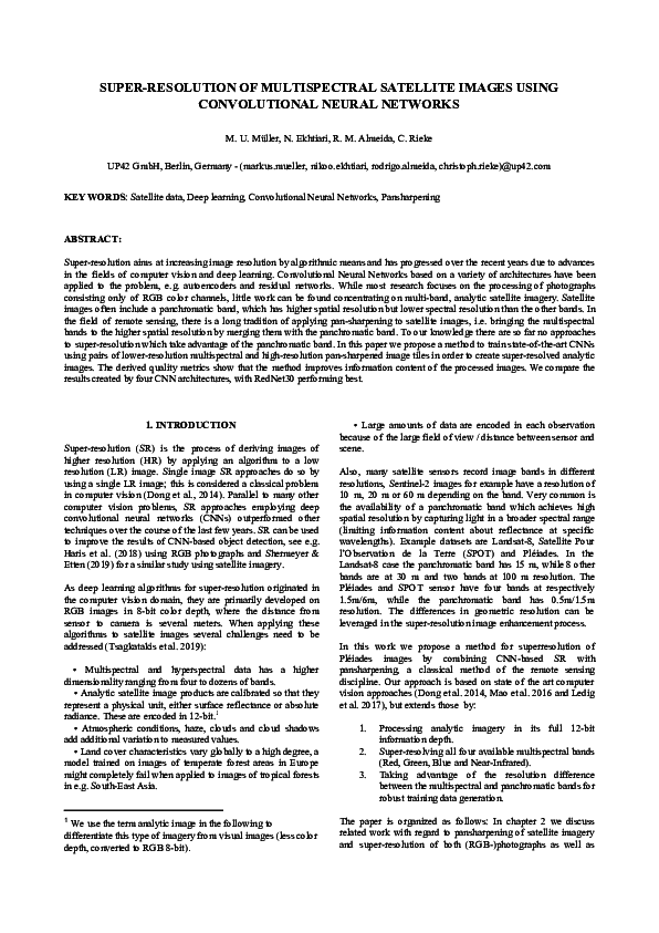 (PDF) SUPER-RESOLUTION OF MULTISPECTRAL SATELLITE IMAGES USING CONVOLUTIONAL NEURAL NETWORKS